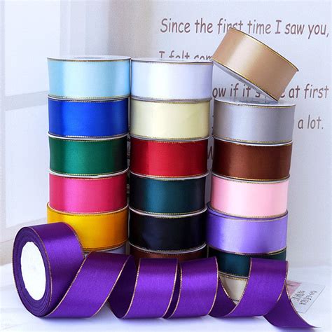 Handmade Diy Colorful Satin Ribbon With Golden Edge For Ribbon Flower