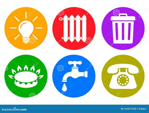 Utilities Icons Set Electricity Water Gas Utility On White Background