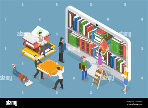3d Isometric Flat Conceptual Illustration Of Online Library Digital