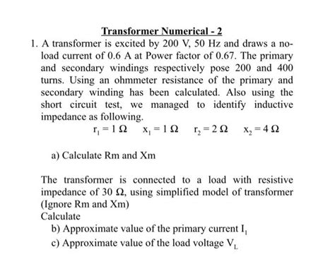 Transformer Numerical 2 1 A Transformer Is Excited