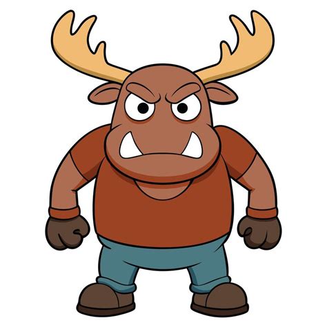 Cartoon Angry Moose Character Wearing Clothes Illustration For Design