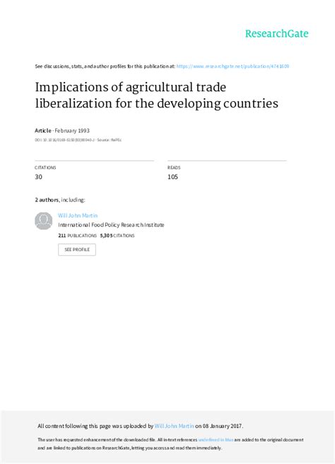 Pdf Implications Of Agricultural Trade Liberalization For The Developing Countries