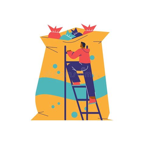 Man Climbing Ladder To Candy Package Flat Vector Illustration Isolated On White Background