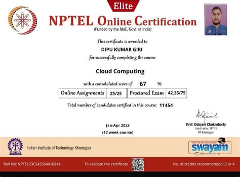 Dipu Kumar Giri On Linkedin Nptel Cloudcomputing Certificate With