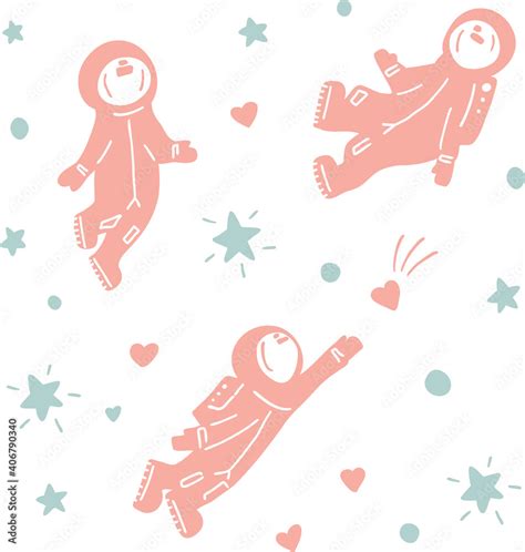 Austronauts With Hearts Elements Hand Drawn Isolated On White Background Stock Illustration