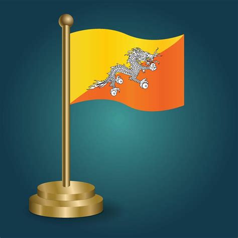 Bhutan National Flag On Golden Pole On Gradation Isolated Dark