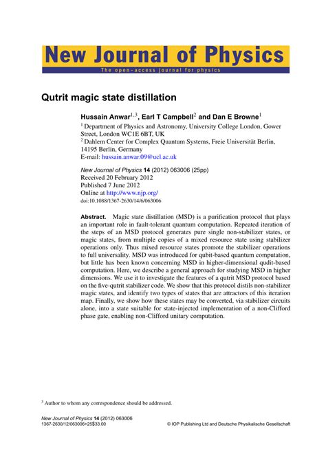 Qutrit Magic State Distillation Request Pdf