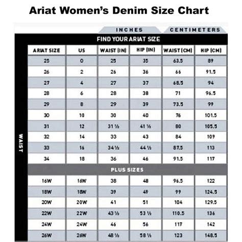 Ariat Jeans For Women Size Chart