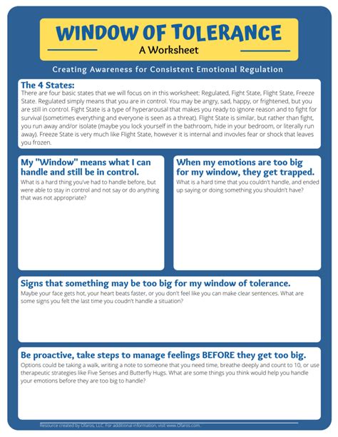 Window Of Tolerance Worksheet Emotional Regulation