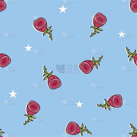 无缝图案与可爱的玫瑰和星星。