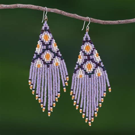Lanna Cascade In Purplepurple Beaded Waterfall Earrings Handmade In