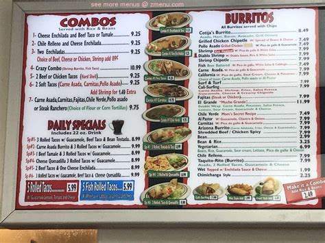Menu At Cotijas Taco Shop Restaurant El Cajon Jamacha Road