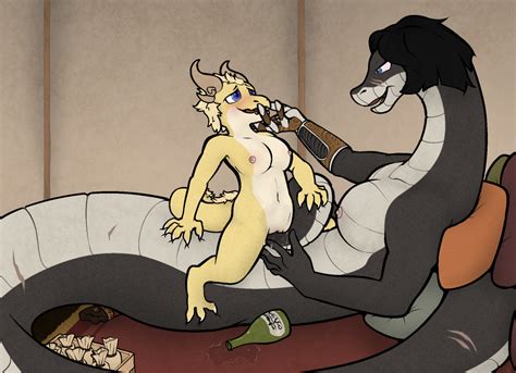 Rule 34 Apode Blush Breasts Draconcopode Duo Female Female Female Genitals Kobold Legless