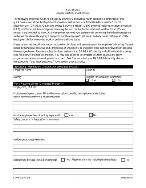 Ohio Agency Disability Questionnaire Fill Out Sign Online And Download Pdf Templateroller