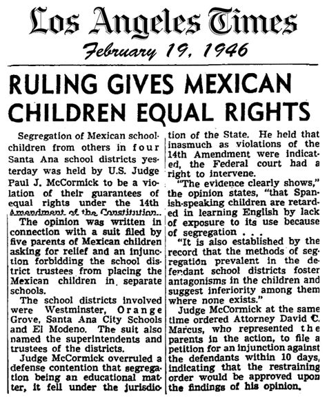 Ocs Famous Desegregation Case Mendez Et Al Vs Westminster Et Al