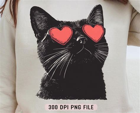 Cat Heart Shaped Sunglasses Png Cute Black Cat Valentines Png Heart