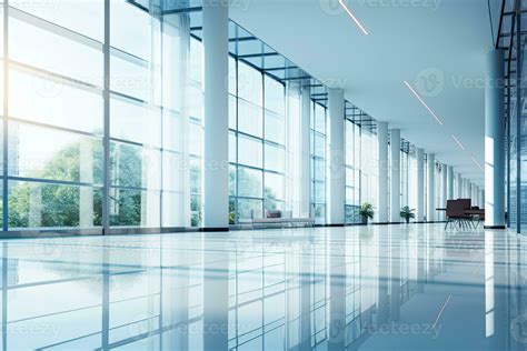 Modern Minimalistic Office Interior With Large Windows Blurred