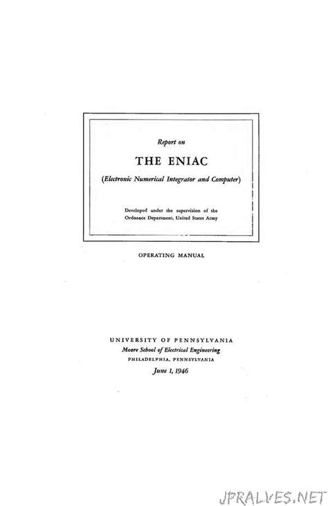 The Eniac Electronic Numerical Integrator And Computer Operating Manual