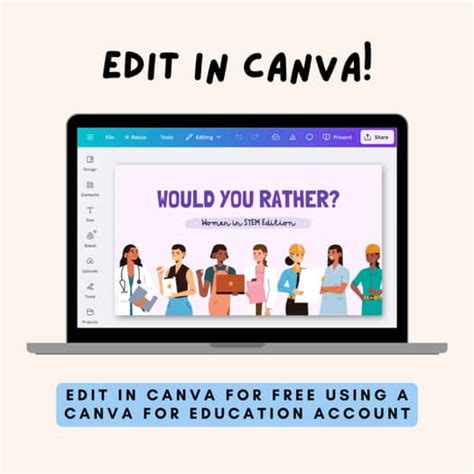 Free Editable Women In Stem Would You Rather Quiz Canva Template