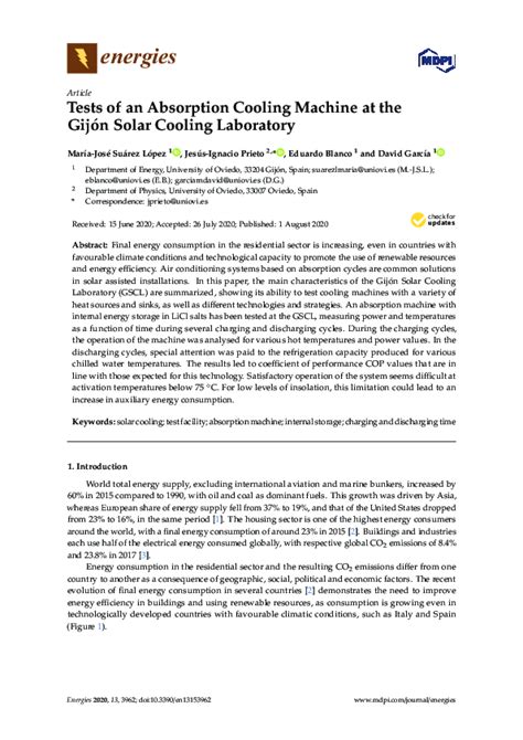 Pdf Tests Of An Absorption Cooling Machine At The Gijón Solar Cooling
