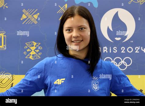 Kyiv Ukraine August 8 2024 Ukrainian Diver Sofiia Lyskun Smiles During The Welcome
