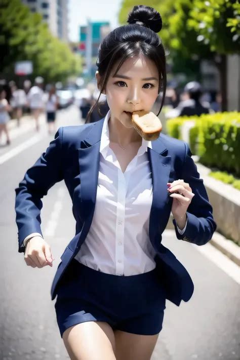 遅刻少女 A Girl Running While Eating Bread Seaart Ai Model