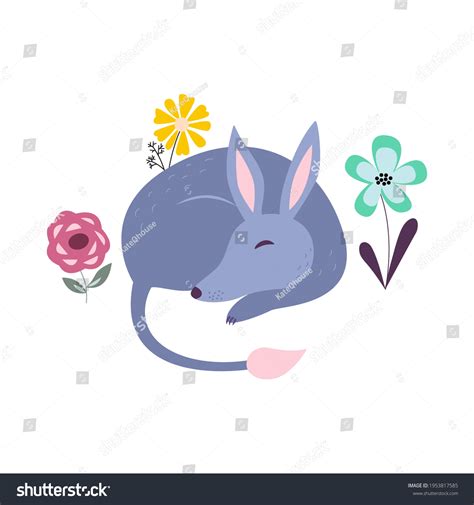 Sleeping Bilby Flowers Cartoon Vector Illustration Stock Vector