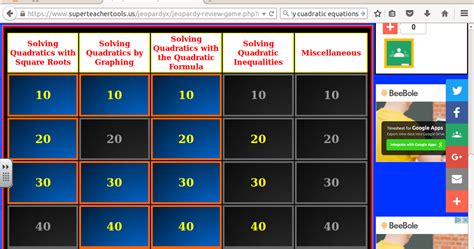 Matemáticas Quadratic Equations Game
