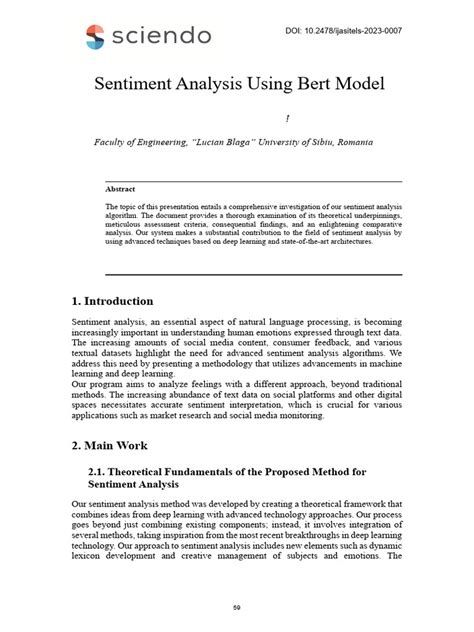 Sentiment Analysis Using Bert Model Pdf Cognitive Science Learning