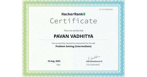 Pavan Vadhitya On Linkedin Hackerrank Skill Certificate