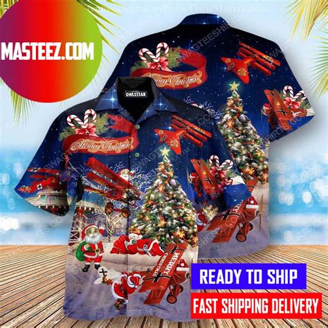 Christmas Holiday Santa Claus Riding Airplane Hawaiian Shirt Masteez
