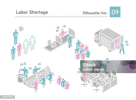 Various Labor Shortage Patterns Illustration Set Stock Illustration Download Image Now Japan