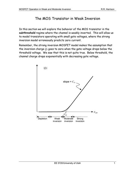 Mosfet Operation In Weak And Moderate Inversion