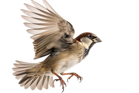 Premium Photo Flying House Sparrow On White Background Passer Domesticus
