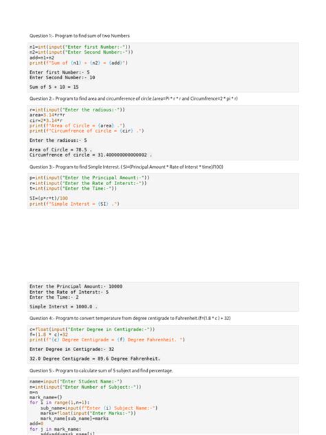 Basic Program Of Python Part I Pdf Computer Programming