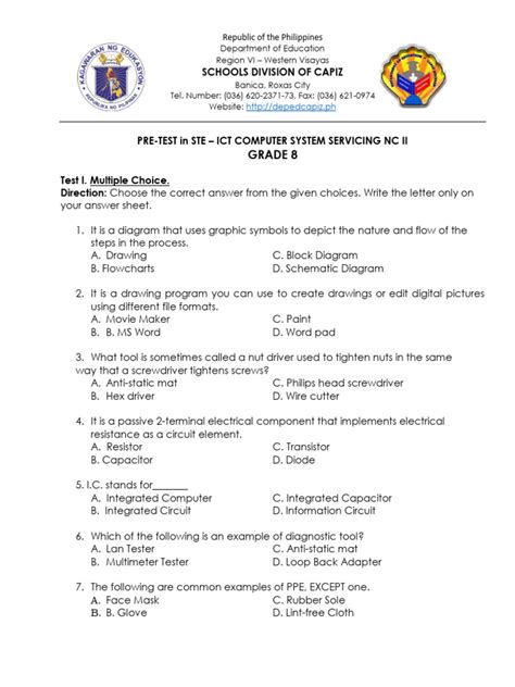 Ste Ict Grade 8 Pretest Pdf Electronic Circuits Adobe Photoshop