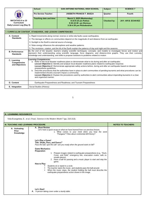 Earthquake And Tsunami Preparedness Lesson Pdf Tsunami Earthquakes