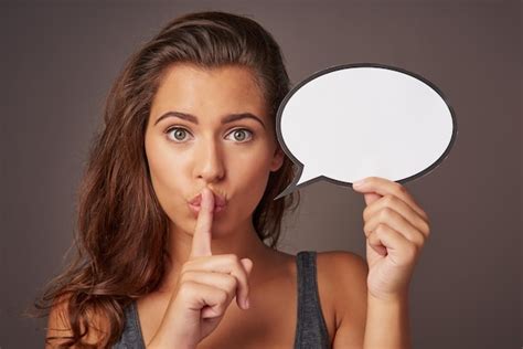 Premium Photo Speech Bubble Secret And Portrait Of Woman On Background For Whisper Gossip And