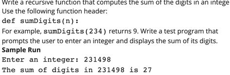 Solved Write A Recursive Function That Computes The Sum Of