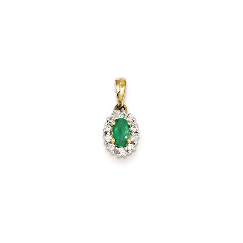 14k Yellow Gold U0026 Rhodium Real Diamond U0026 Emerald Pendant