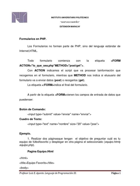 Formularios En Php Pdf Php Html