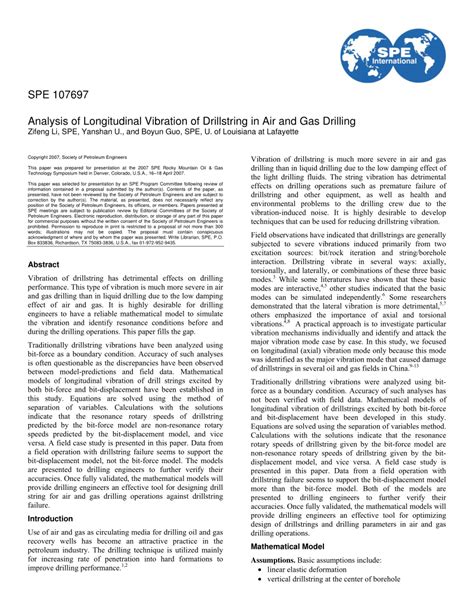 Pdf Analysis Of Longitudinal Vibration Of Drill String In Air And Gas Drilling