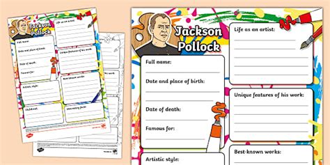 Jackson Pollock Fact File Template Jackson Pollock
