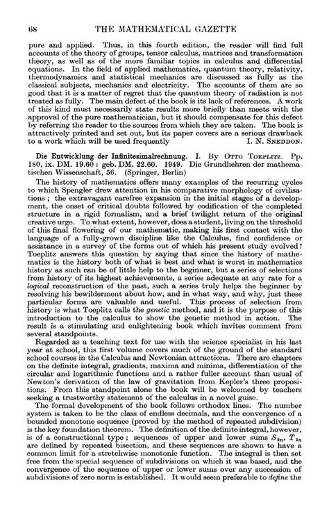 Die Entwicklung Der Infinitesimalrechnung I By Otto Toeplitz Pp 180