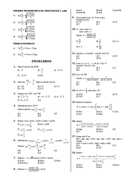 Funciones Trigonométricas Del Ángulo Mitad Pdf