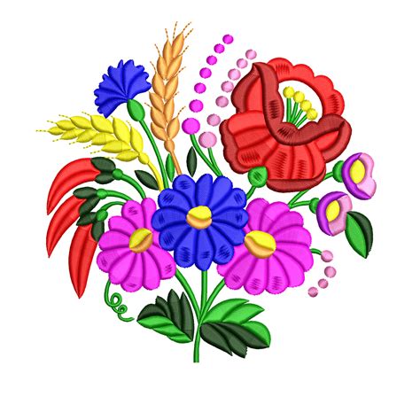 Colorful Flower Bouquet Embroidery Design And Leafy Floral Embroidery