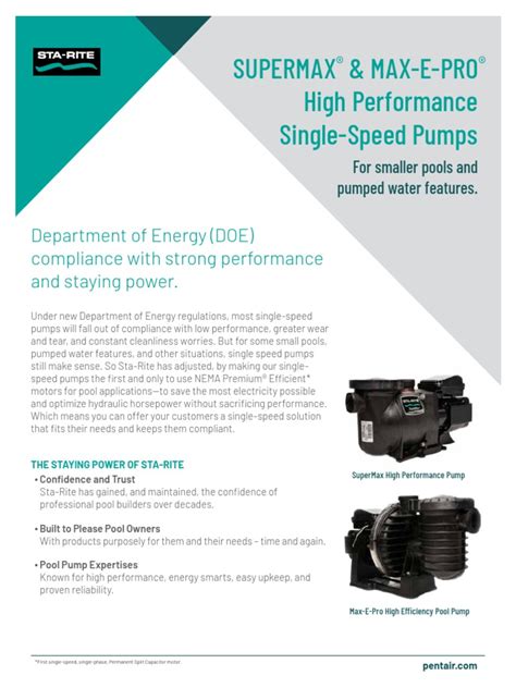 Sta Rite Single Speed Pumps Brochure English Pdf Pump Electricity
