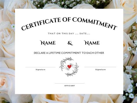 Wedding Commitment Ceremony Certificate Etsy