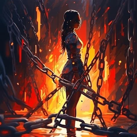 Premium Ai Image Anime Girl Standing In Chains With A Sword In Front