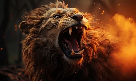 Roaring Lion Closeup Premium Ai Generated Image